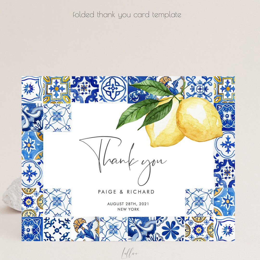 Modèle de carte de remerciement bleu carreaux citron, carte de ...