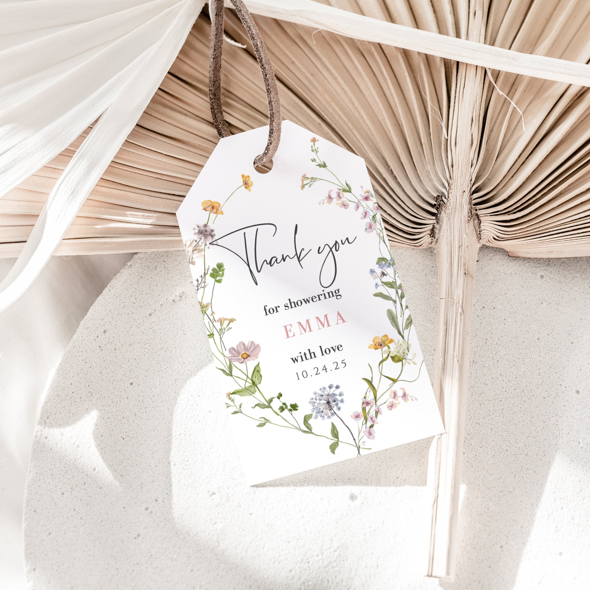Wildflower Bridal Shower Favor Tags Template, Boho Midsummer Bridal ...