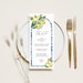 Editable Lemon Blue Tiles Arch Menu Template, Arched Italy Wedding Menu ...
