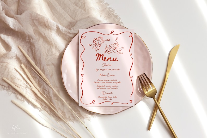 Coquette Menu Template: Whimsical Cupid & Hearts Table Decor (editable ...