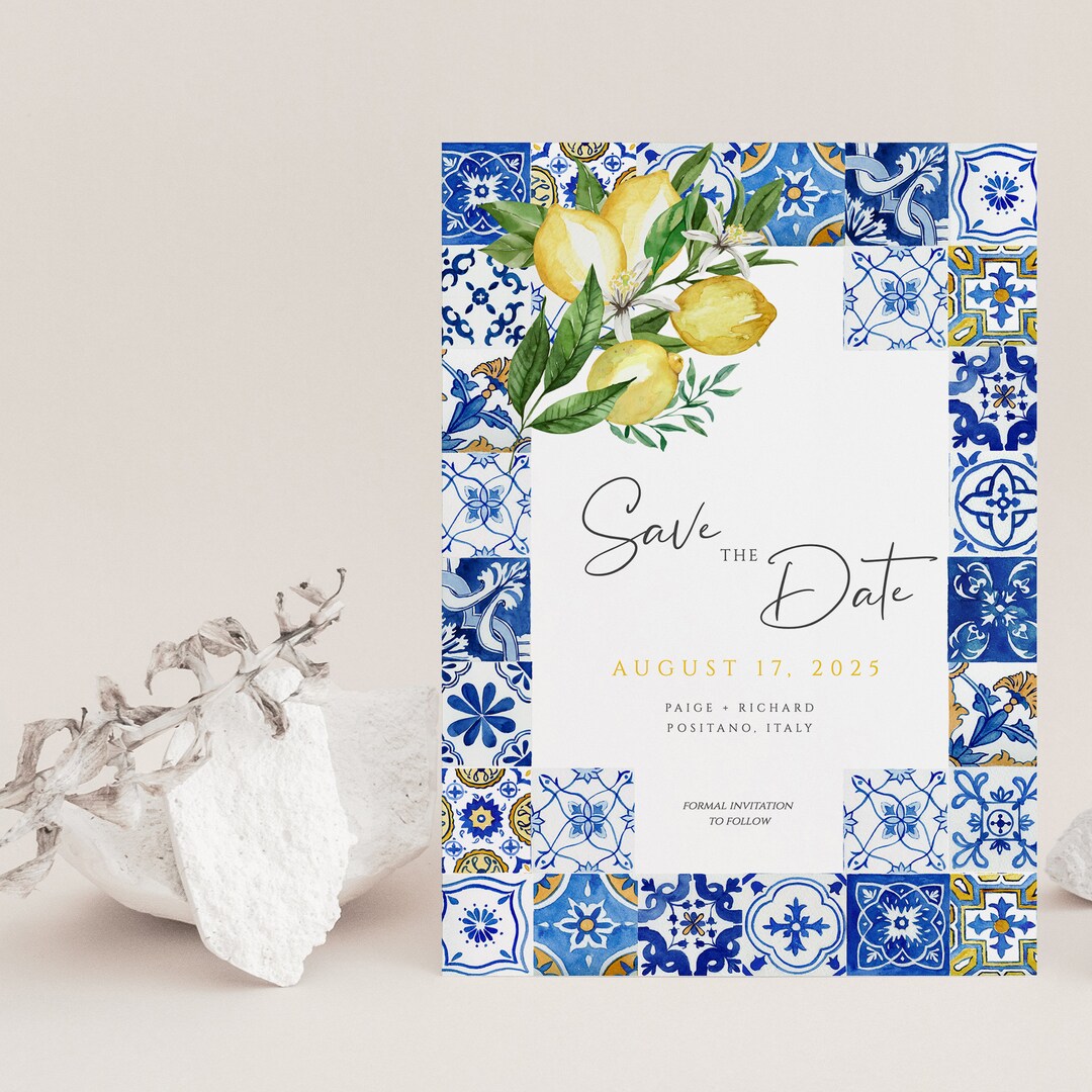 Blue Tiles Save the Date Template, Italy Save Our Date, Lemon Wedding ...