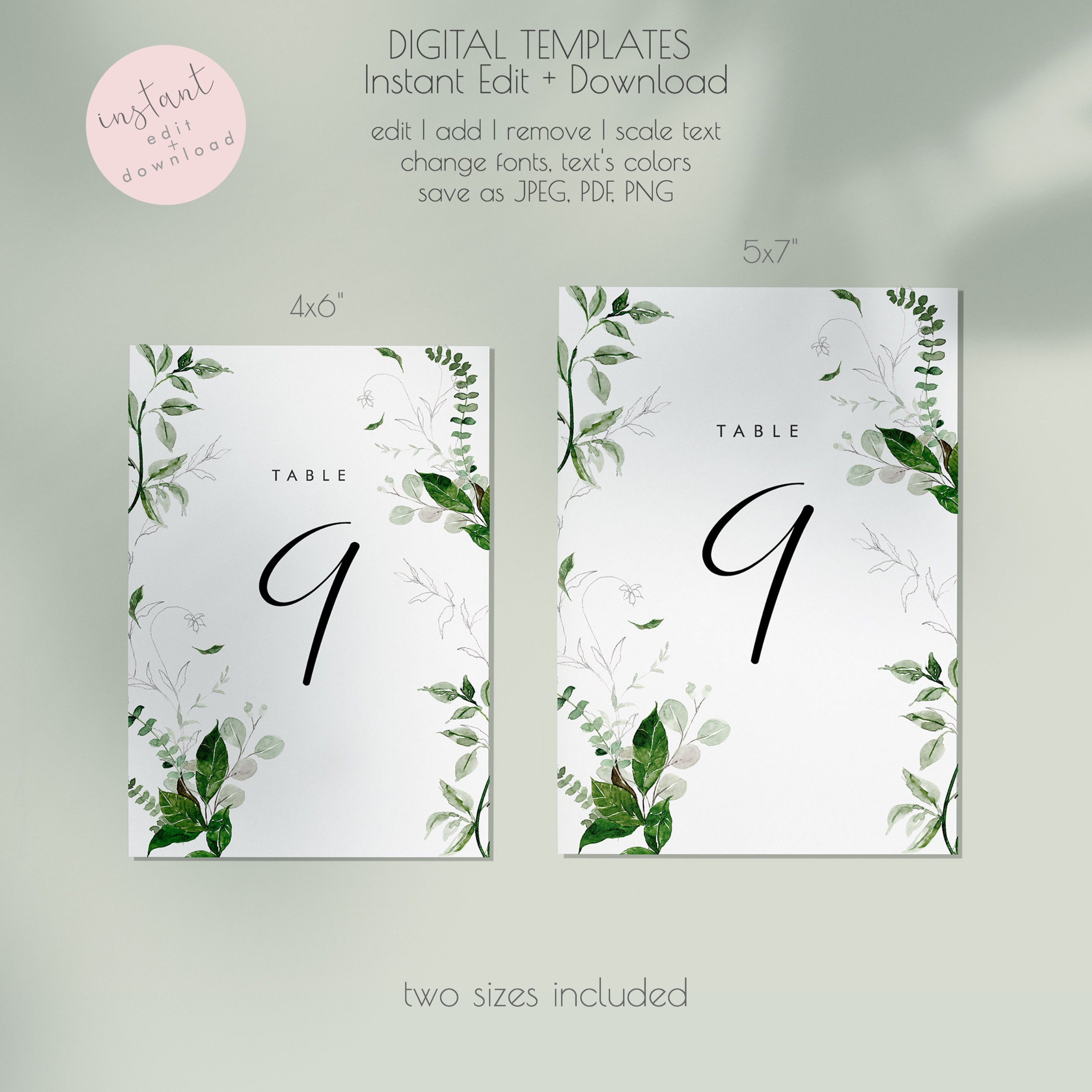 Modern Greenery Table Number Template Boho Greenery Table | Etsy