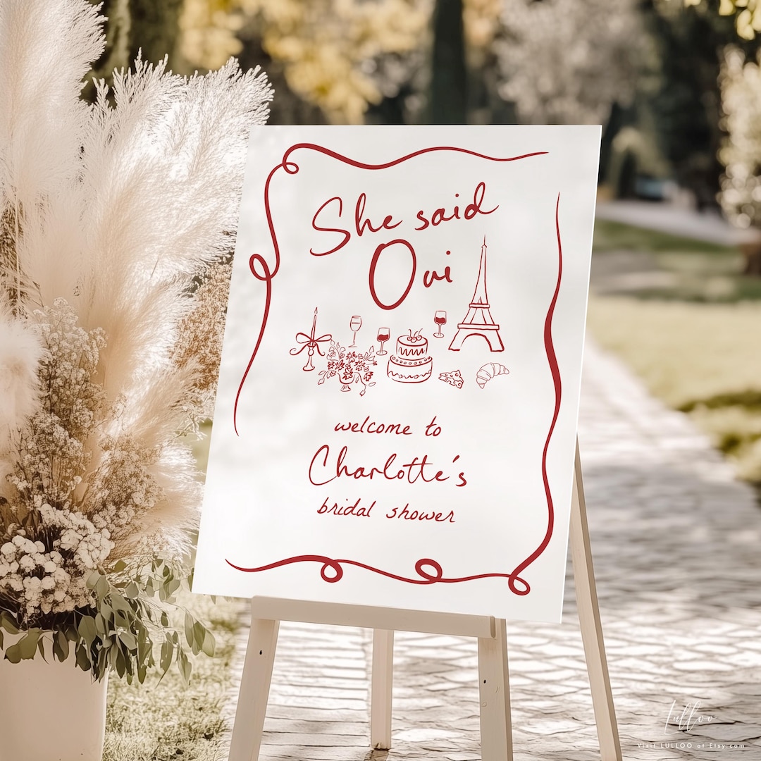 Paris Bridal Shower Welcome Sign: Hand-drawn Wavy Design (editable ...
