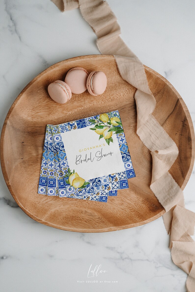 Italian Bridal Shower Napkin, Mediterranean Party Blue Tile Decor ...