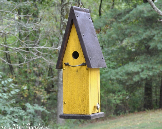 Yellow Rustic Hanging Birdhouse the Cottage Outdoor Birdhouse, Wooden ...