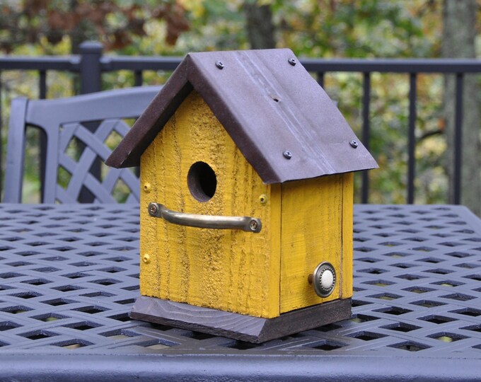 Yellow Rustic Birdhouse the Cabin Unique Birdhouse Wooden Birdhouse ...