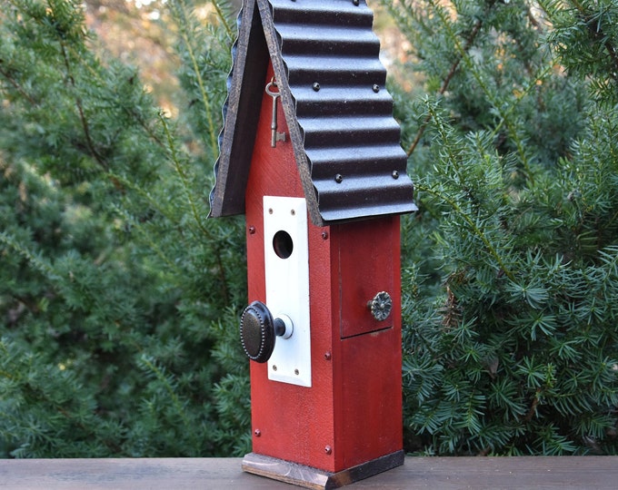 Red Rustic Birdhouse the Loft Unique Birdhouse Wooden Birdhouse Outdoor ...
