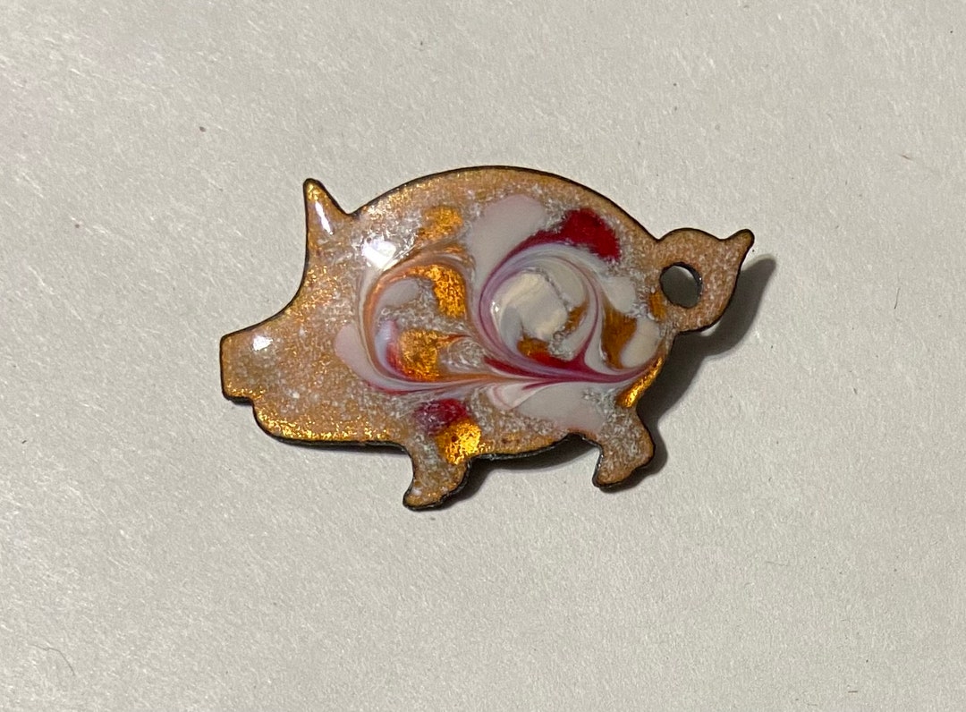 Enamel on Copper Pin, PIG Pin Tan and Orange Pig Pin Inga Enamels - Etsy
