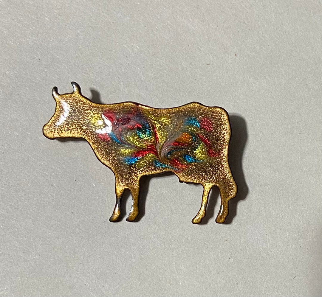 Enamel on Copper Pin COW Pin Farm Animal Pin Inga - Etsy