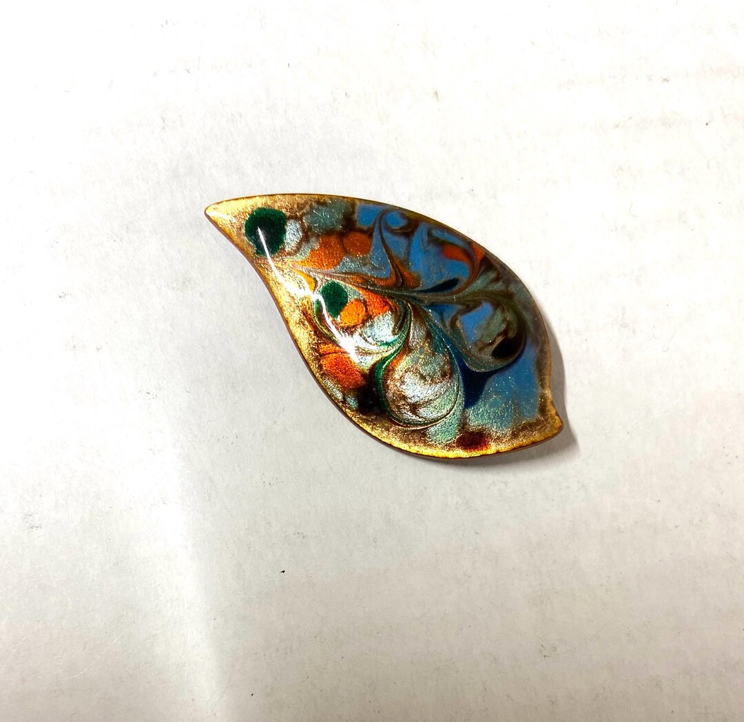 Handcrafted Enamel on Copper Pin, Medium Freeform Pin, Brown, Orange ...