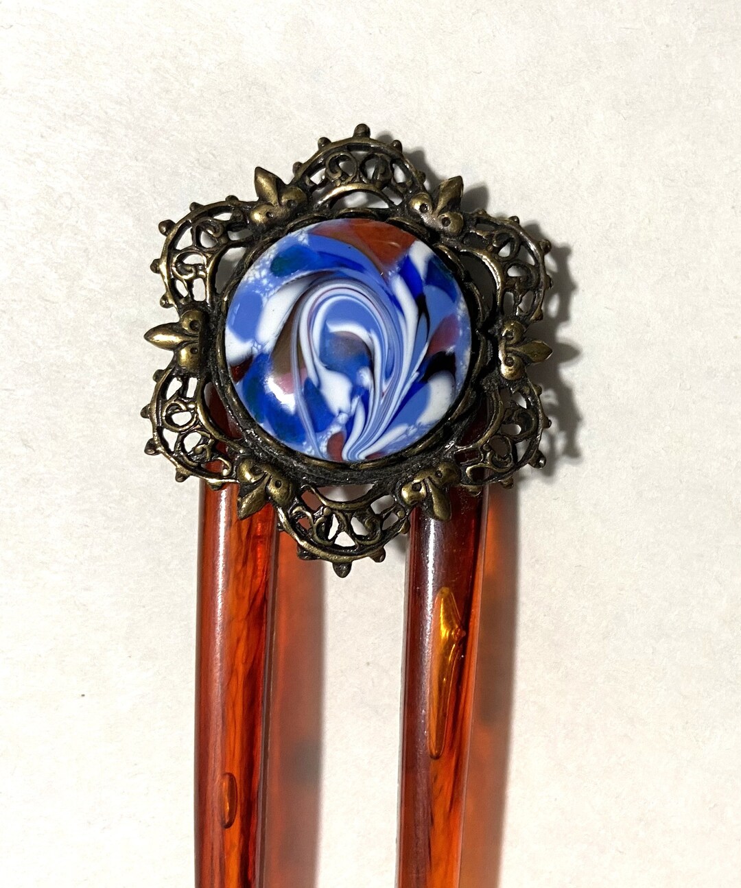 Enamel on Copper Hair Comb, Boho Comb With and Antique Look Design Blue ...