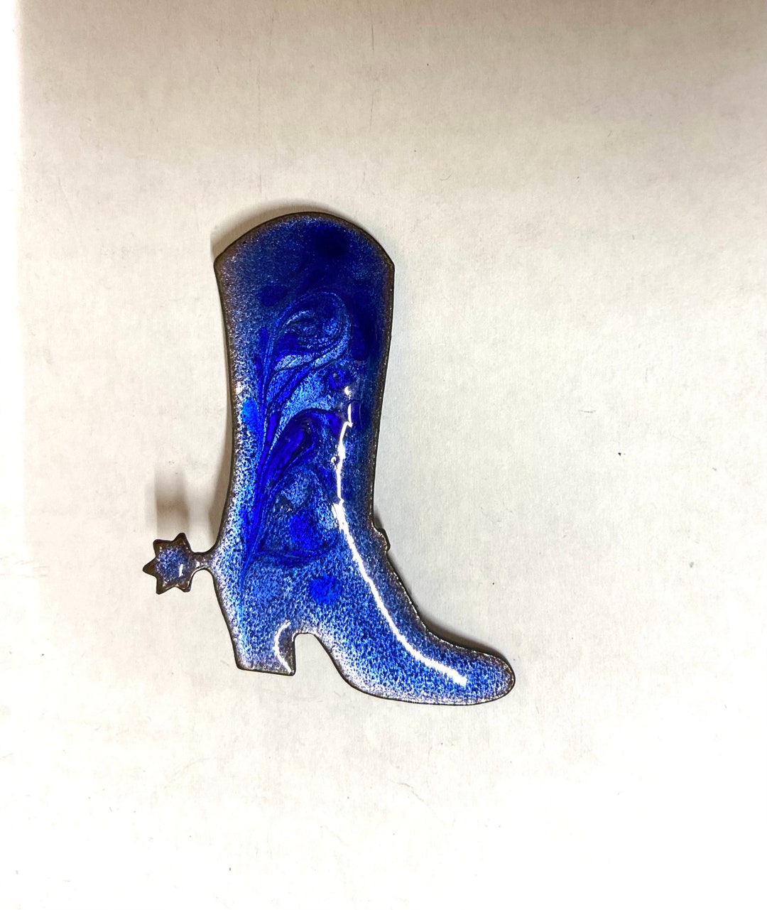 Large COWBOY BOOT Pin, Western, Enamel on Copper Pin, Blue Colors Inga ...