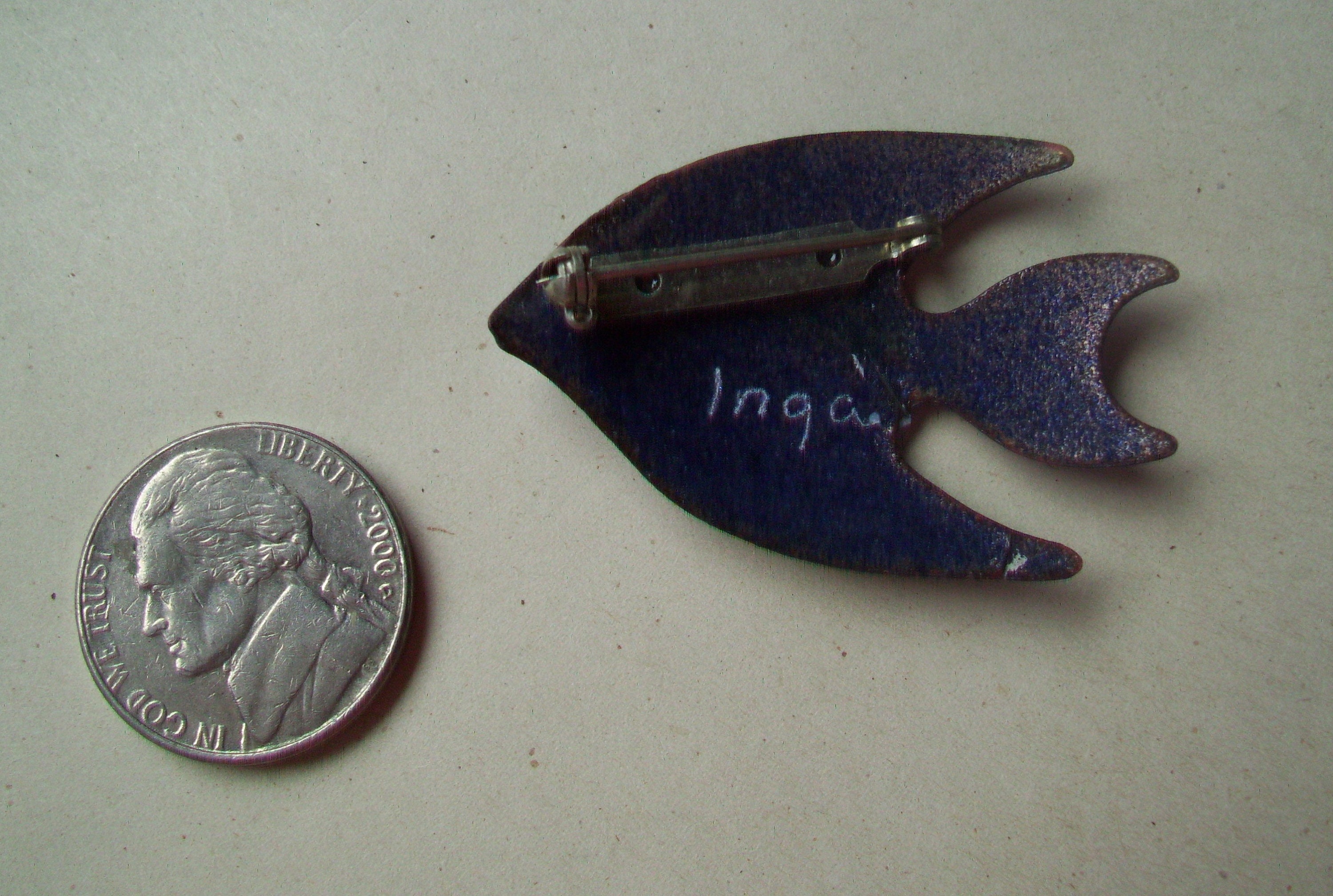 Enamel on Copper Pin FISH Shape Blue and White Colored Fish - Etsy
