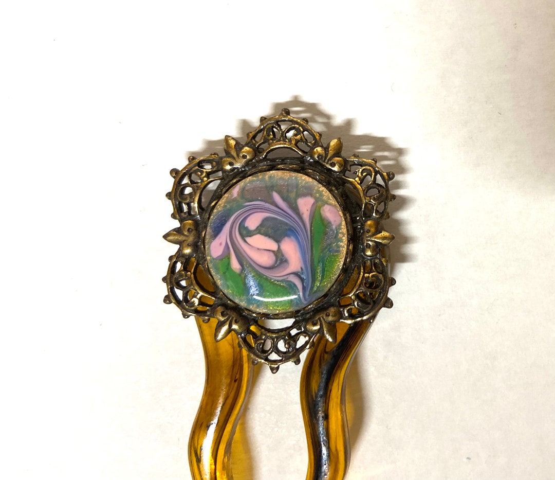 Enamel on Copper Hair Comb, Boho Comb With and Antique Look Design ...