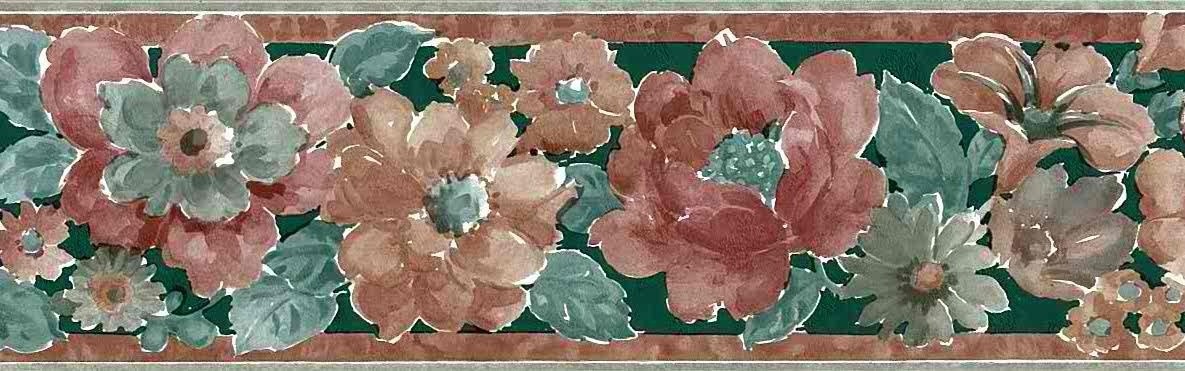 Rust, Green FLORAL Wallpaper Border Large Scale Concord 5061 Flowers in ...
