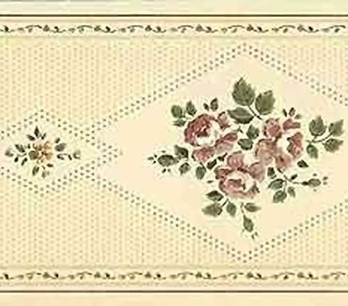 Cream Rose SAMPLER Wallpaper Border Floral Polka Dots AW3191B - Etsy