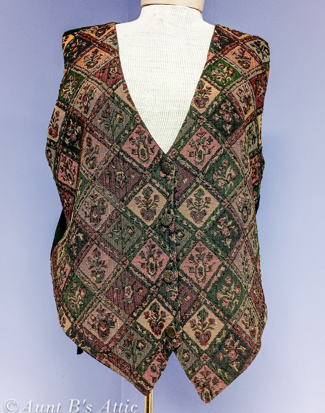 Vest Ladies Vintage 90's Jane Ashley Full Back Beaded Tapestry Button ...