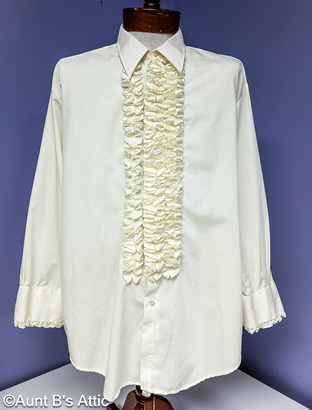 Tuxedo Shirt Vintage 70's Men's After Six Ivory Ruffled Front Wide ...
