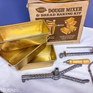 Vintage 70s Mirro Dough Mixer & Bread Baking Kit: Gold Aluminum 8-piece ...