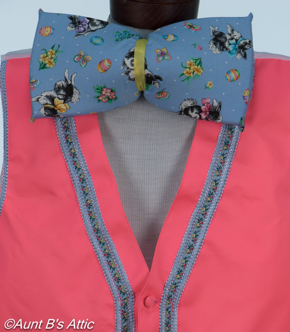 Easter Bunny Vest and Tie Salmon Pink Full Back Hand Decorated Mascot ...