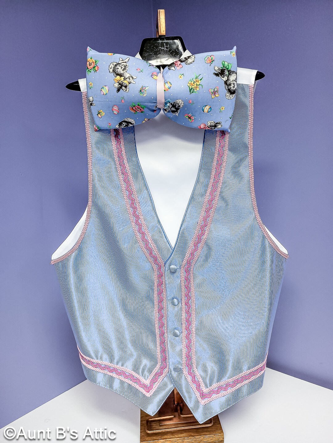 Easter Bunny Vest & Tie Light Blue Full Back Hand Decorated Mascot ...