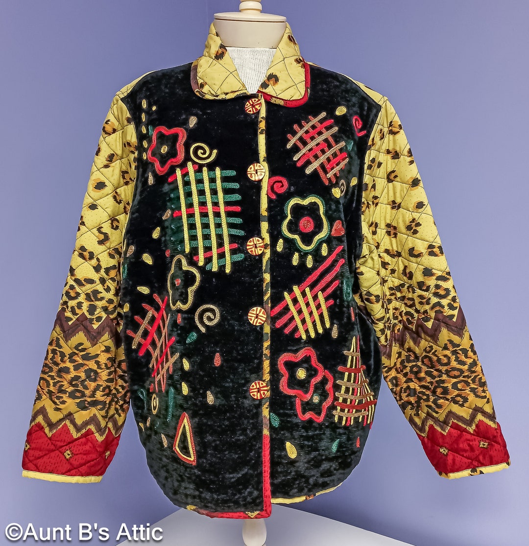 Quilted Jacket Indigo Moon Multi-color Reversible Artsy Chenille ...