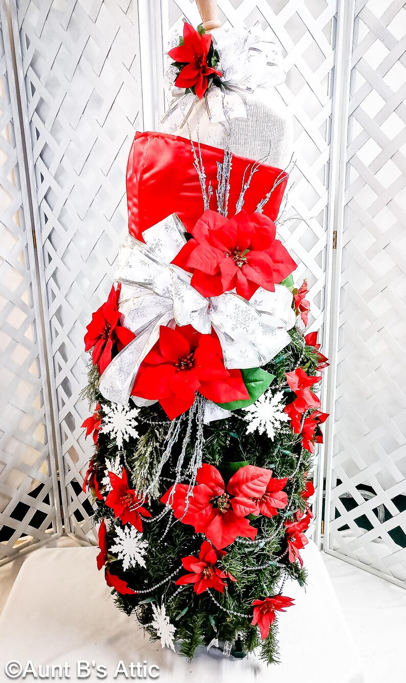 Handmade Lighted Dress Form Christmas Tree: Red Poinsettia & Corset ...