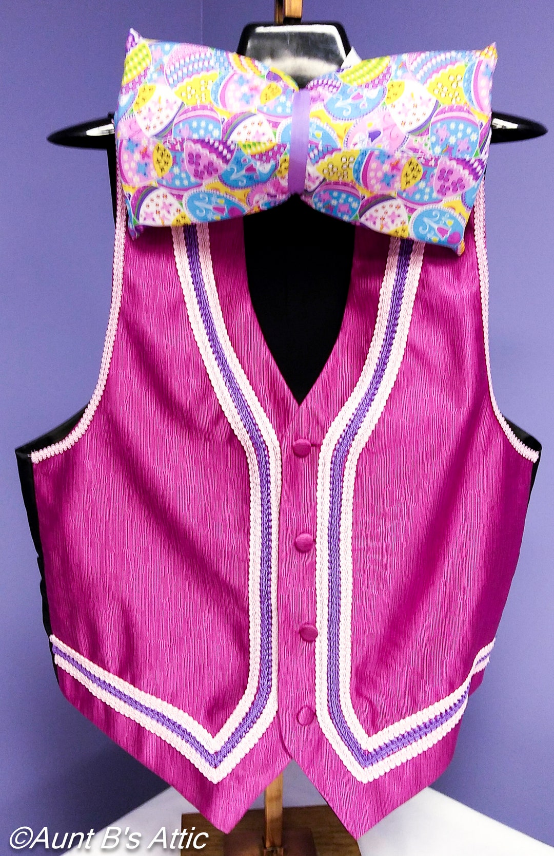 Easter Bunny Vest and Bow Tie Raspberry Full Back Hand Decorated Mascot ...