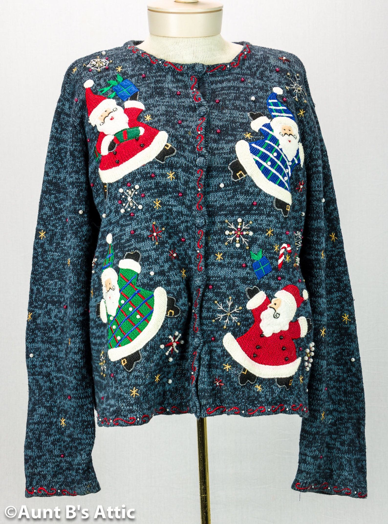 Christmas Sweater Ladies Blue Cotton Blend Santa's & - Etsy