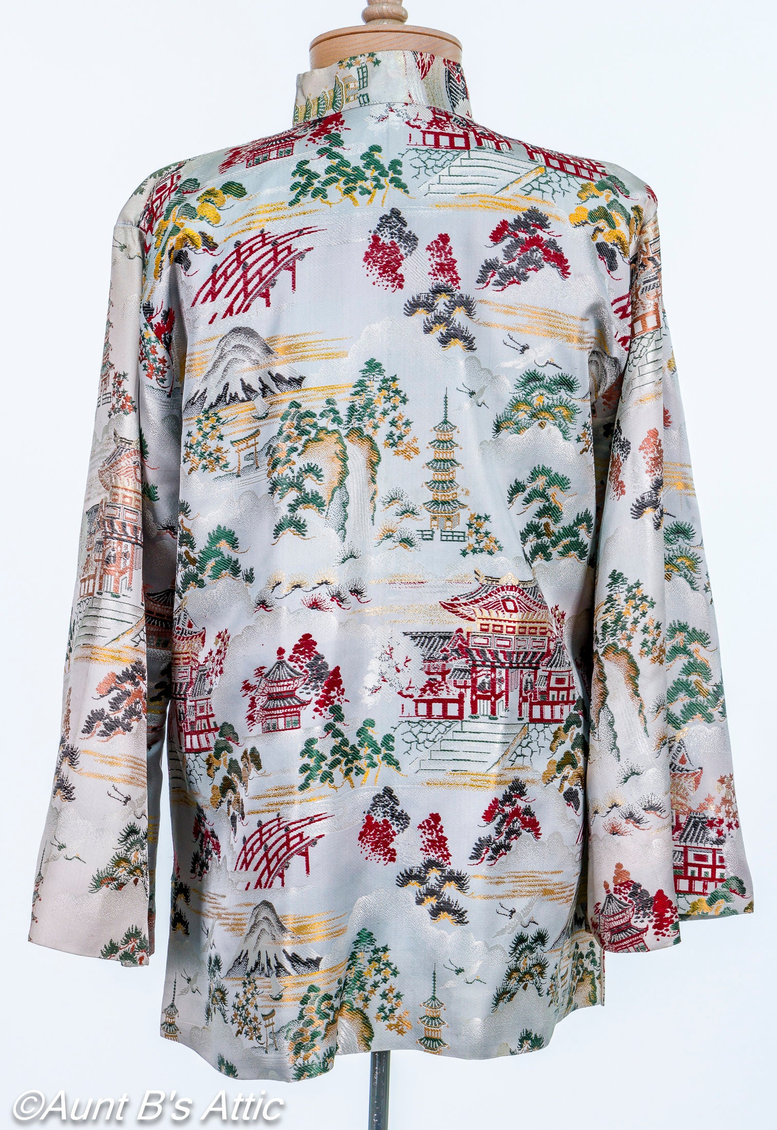 Vintage 60's Asian Silk Jacket Silver Gray Multi Japanese Scene Lined ...