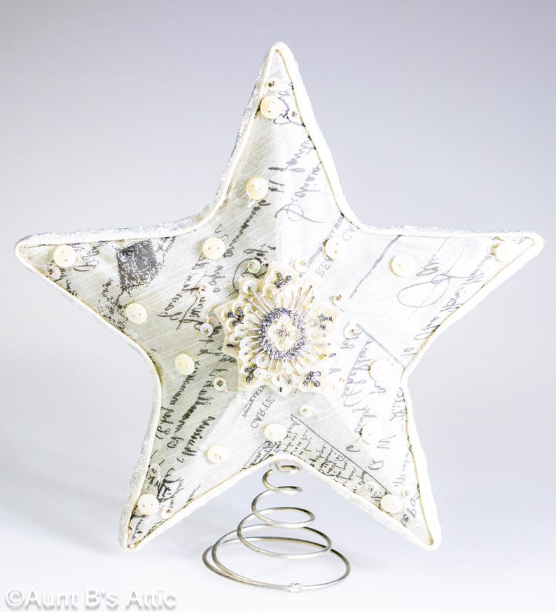Star Tree Topper Vintage 90's Sarah Lugg Ivory Silk Velvet Buttons ...