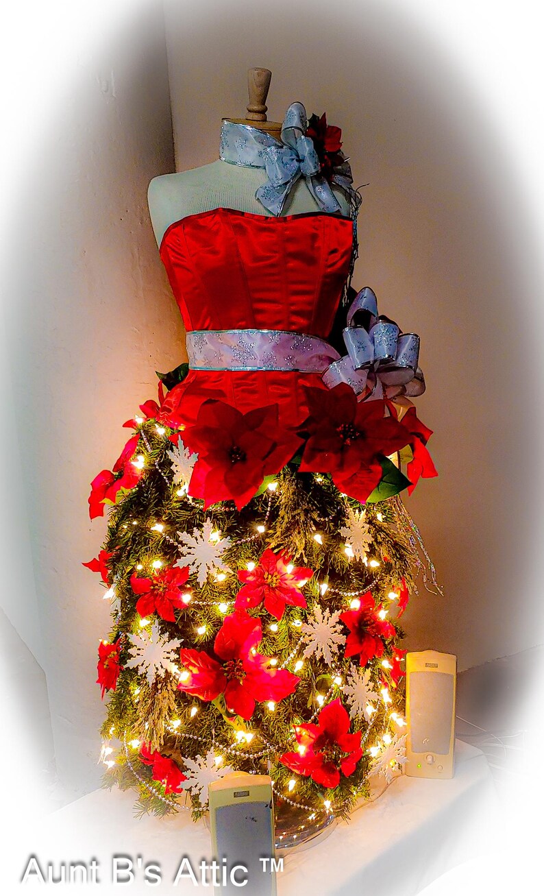 Handmade Lighted Dress Form Christmas Tree: Red Poinsettia & Corset ...