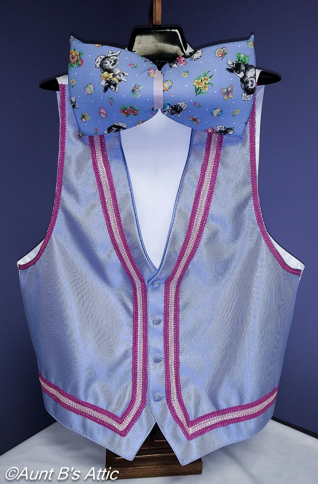 Easter Bunny Vest & Tie Light Blue Full Back Hand Decorated Mascot ...