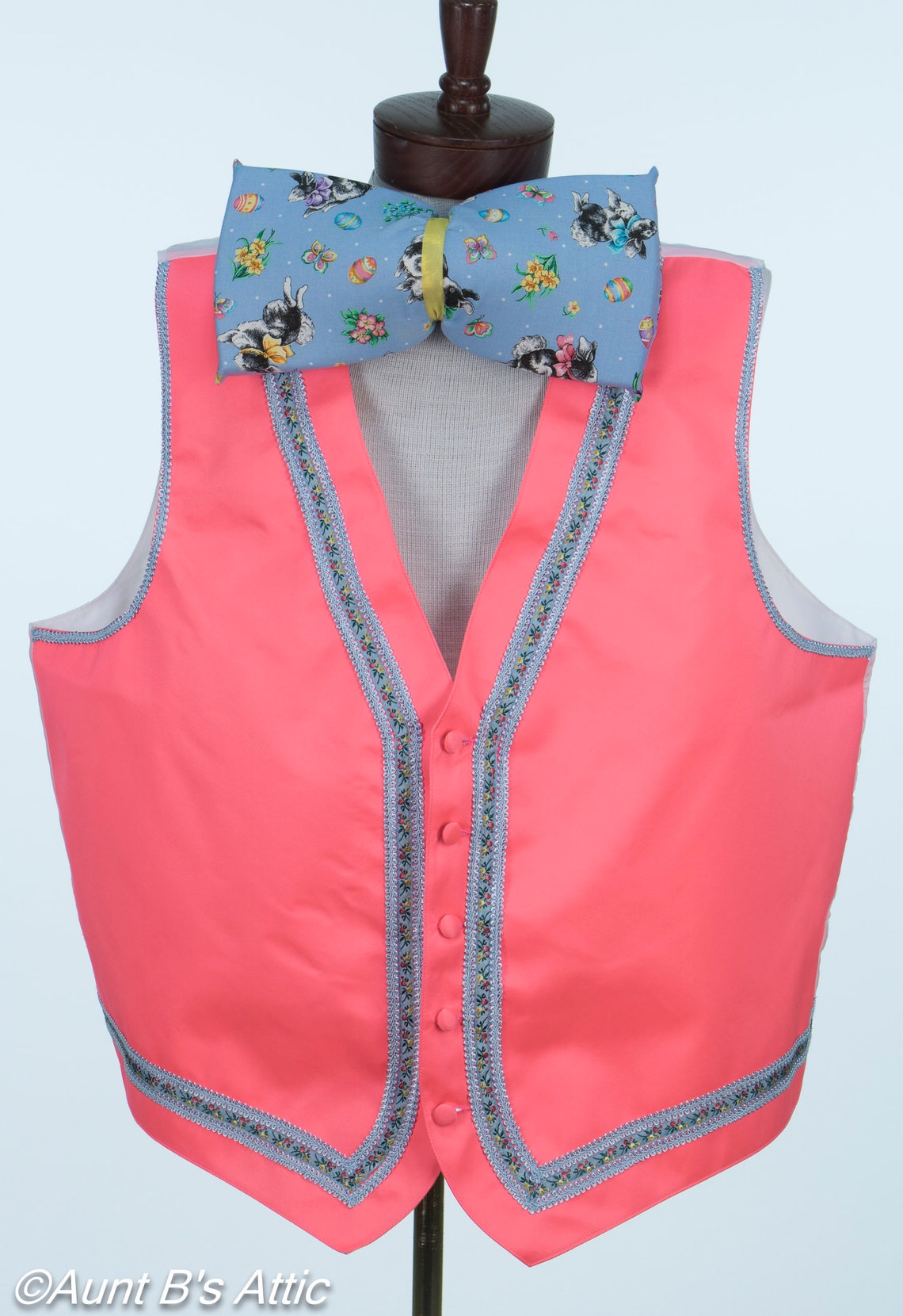 Easter Bunny Vest and Tie Salmon Pink Full Back Hand Decorated Mascot ...