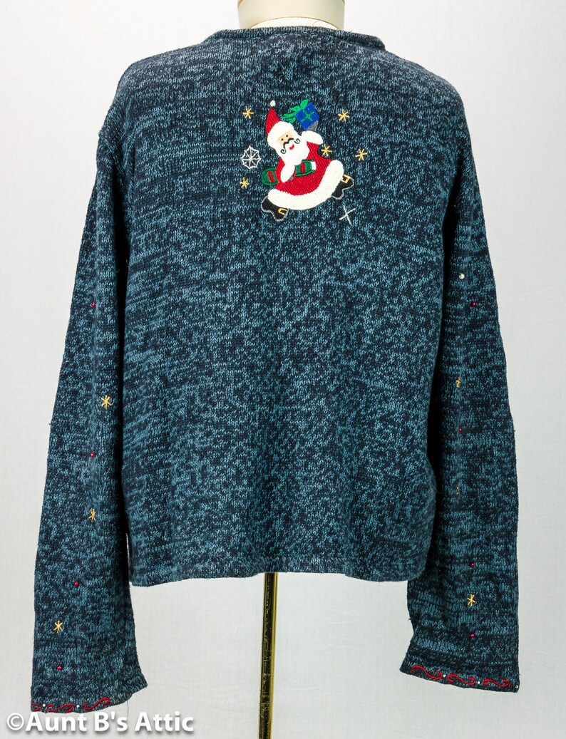 Christmas Sweater Ladies Blue Cotton Blend Santa's & - Etsy