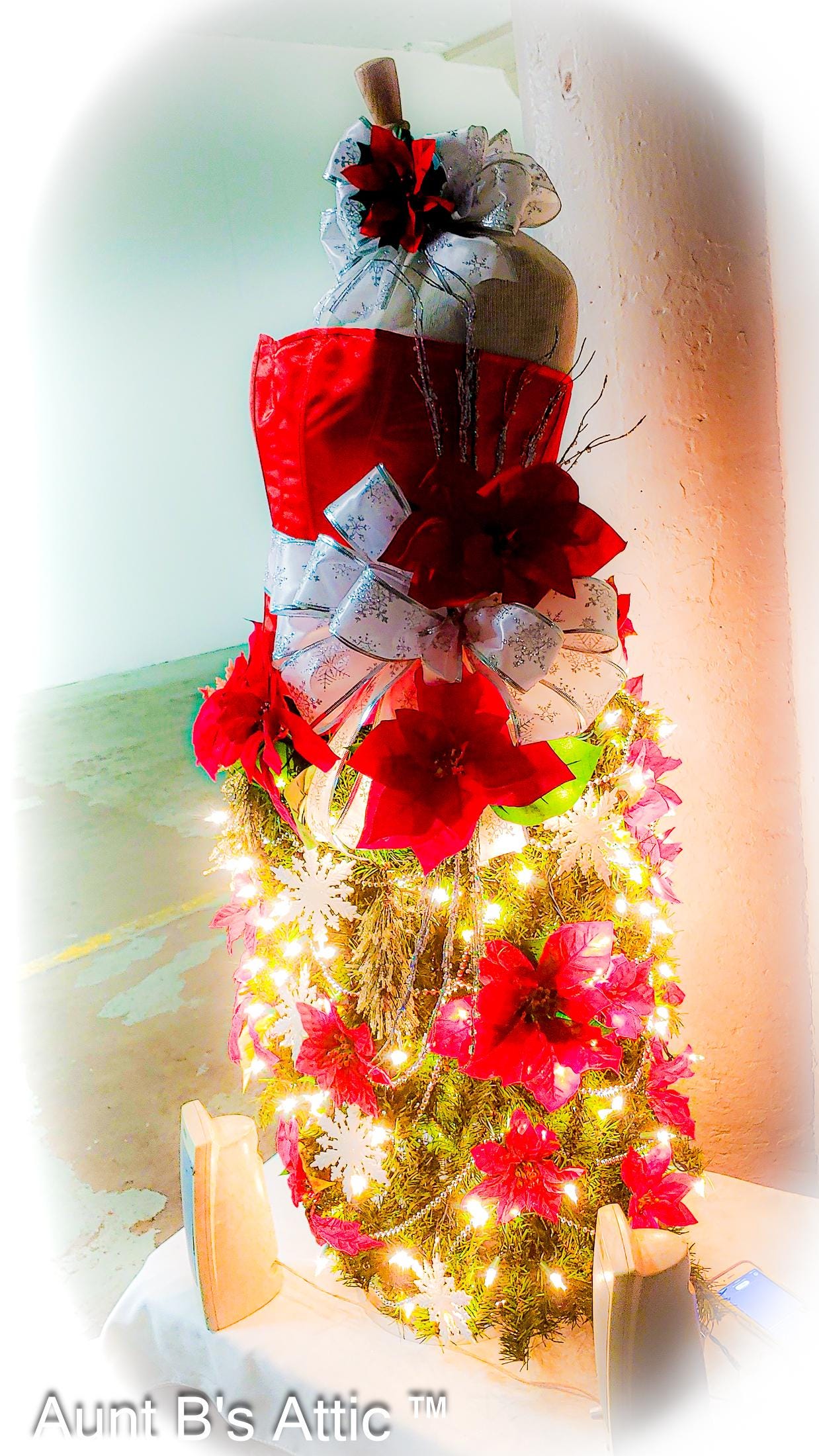 Handmade Lighted Dress Form Christmas Tree: Red Poinsettia & Corset ...