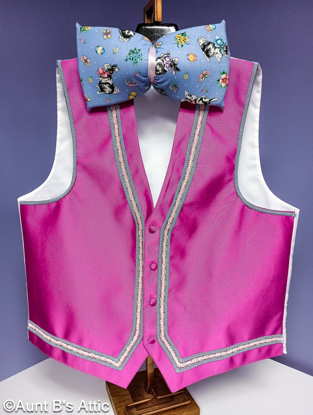 Easter Bunny Vest and Tie Fuchsia Full Back Hand Decorated Mascot ...