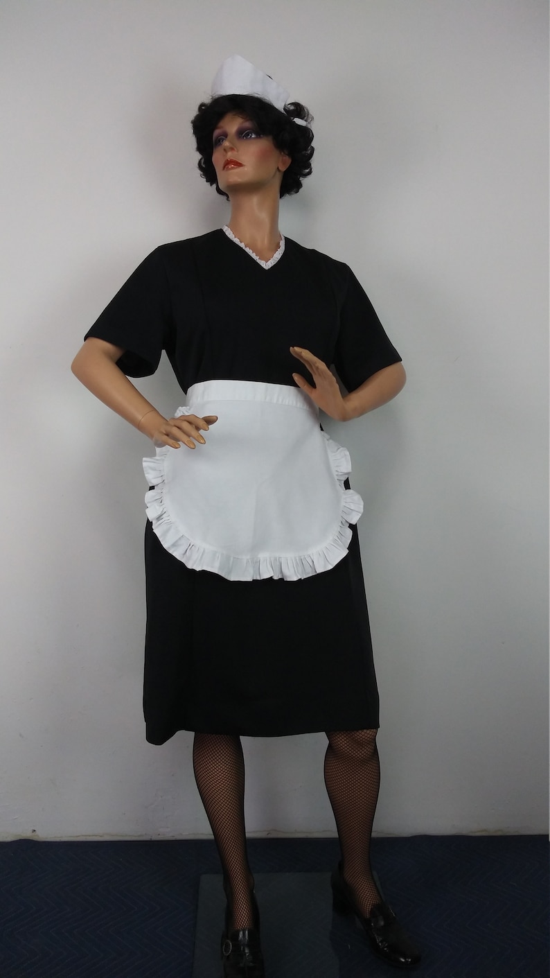 Maid/waitress Dress Vintage 4 Piece Black/white Dress Apron With 2 ...