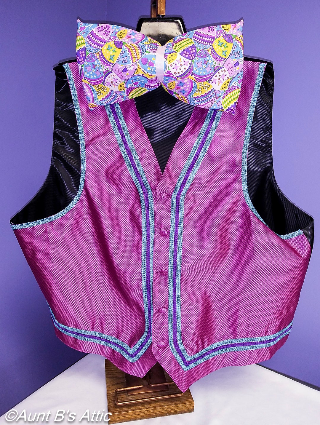 Easter Bunny Vest and Tie Raspberry Full Back Hand Decorated Mascot ...