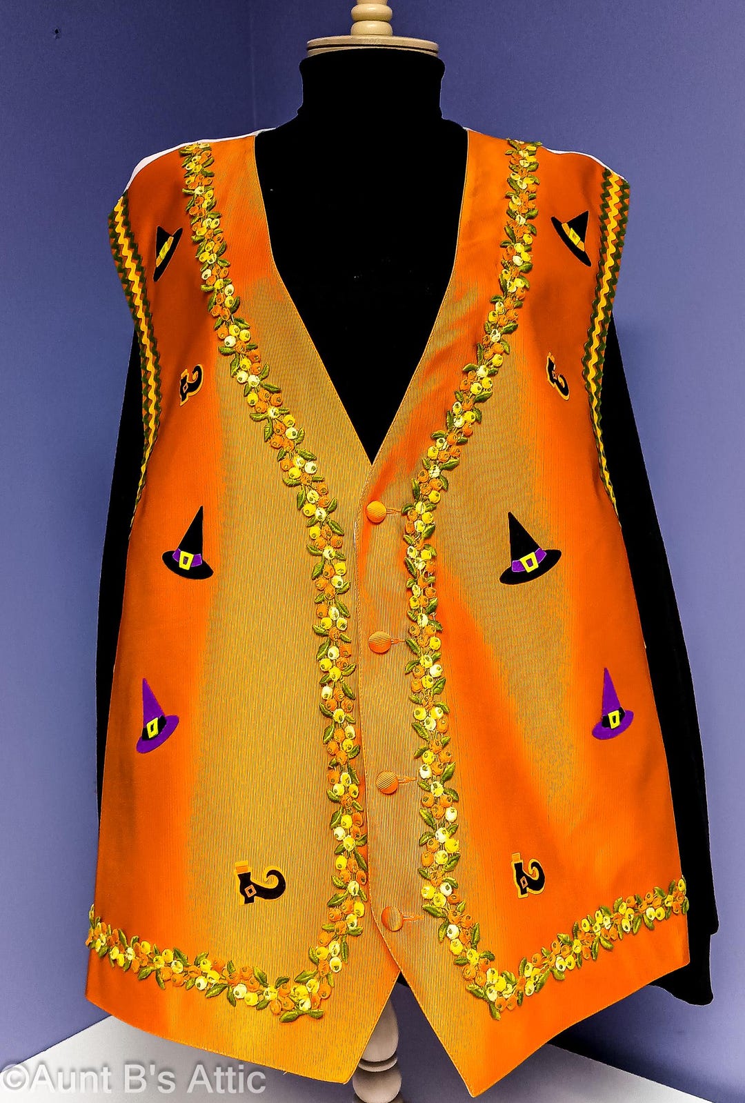 Halloween Vest Full Back Orange Hand Decorated Unisex Holiday Novelty ...