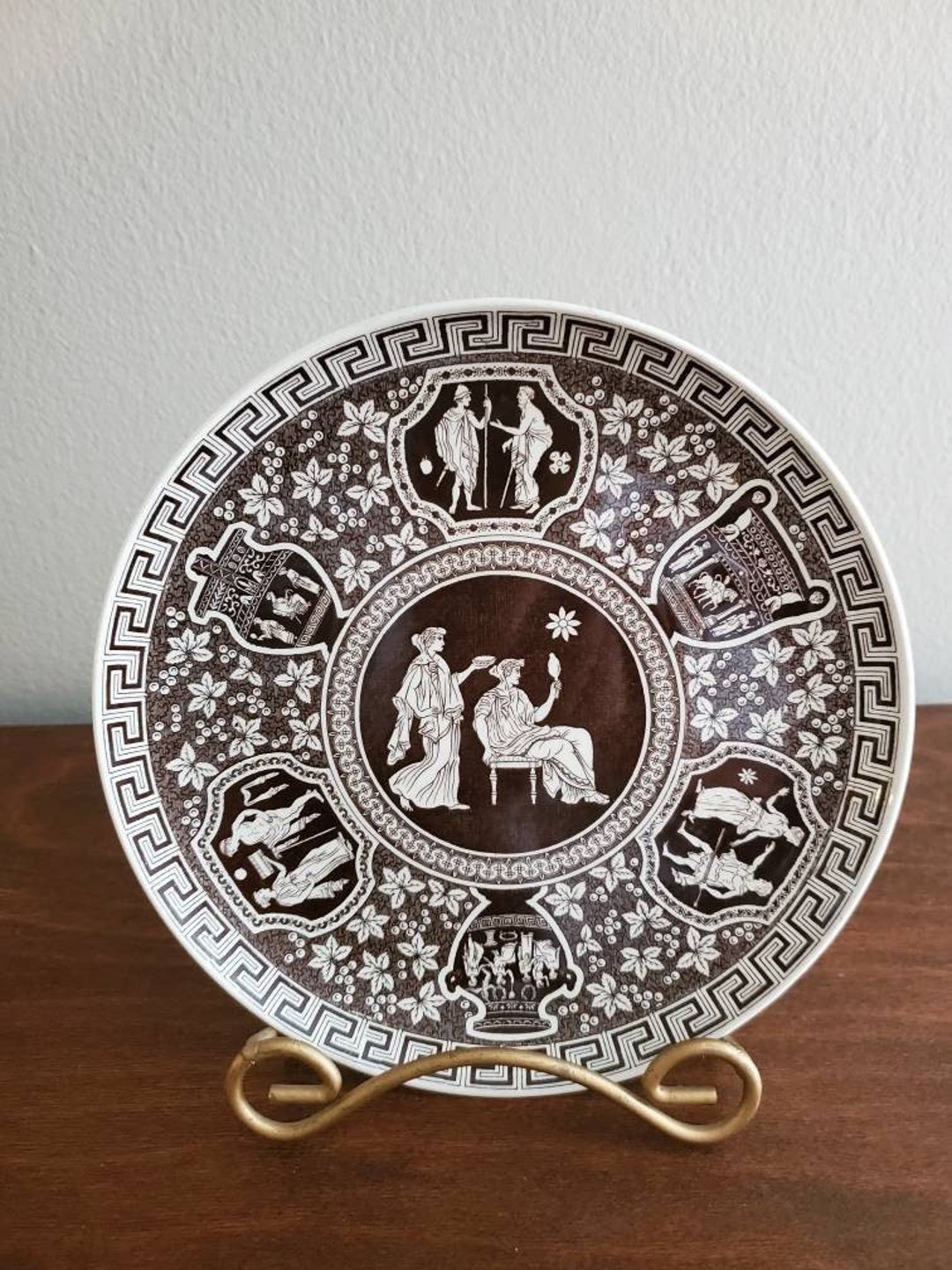 Spode Salad Plate Spode Brown Greek Key & People Salad Plate Vintage ...