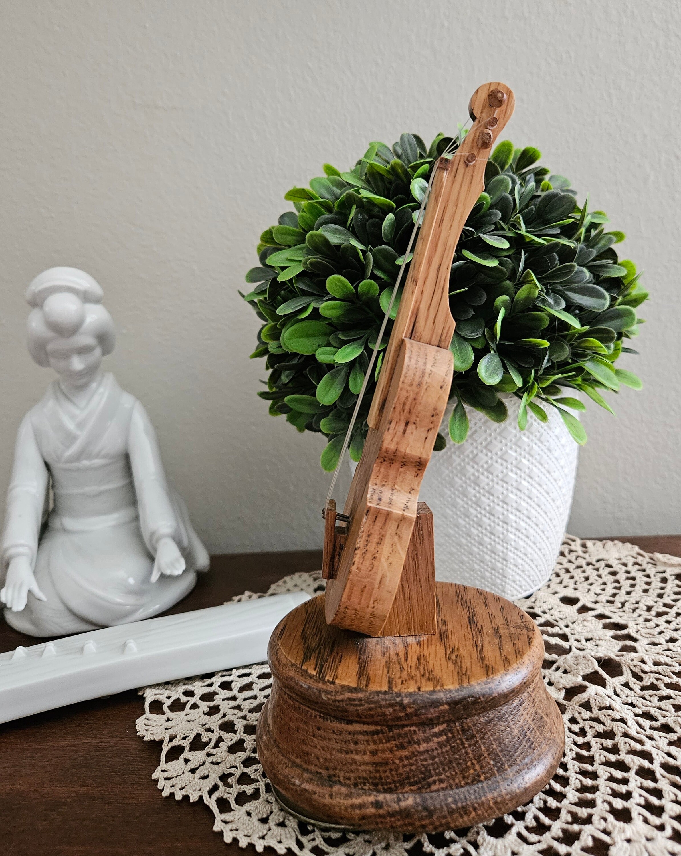 Vintage Oak Wood Cello Music Box Plays you Light up My Life Wooden ...