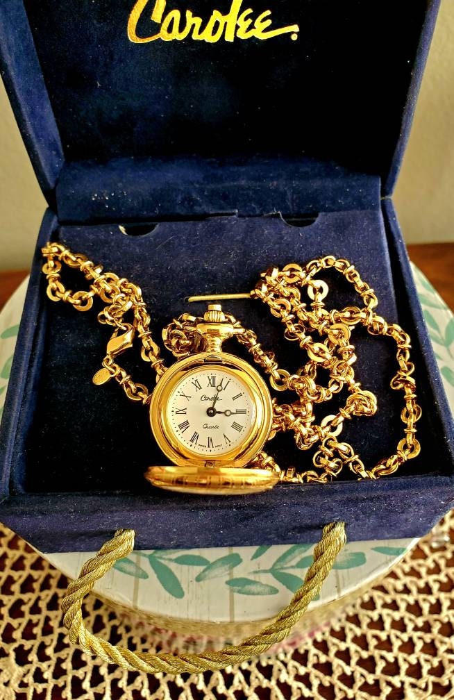 Vintage Signed Carolee High End Pendant Watch With Monet Chain Pendant Watch Carolee Pendant ...