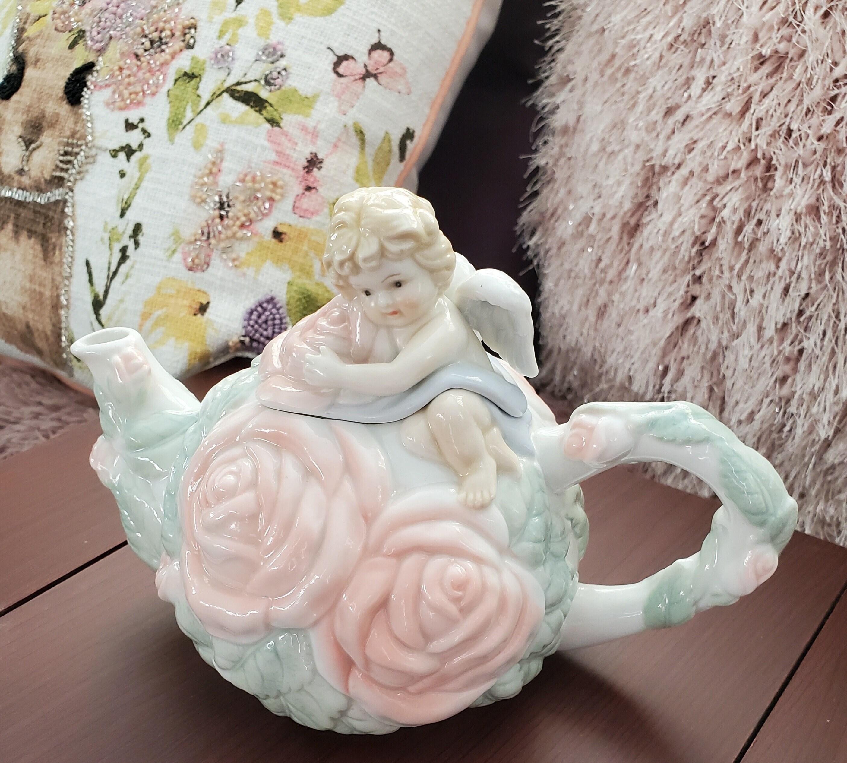 Vintage Avon Angel Teapot Cherub Avon Teapot Rose and Angel Teapot Avon ...