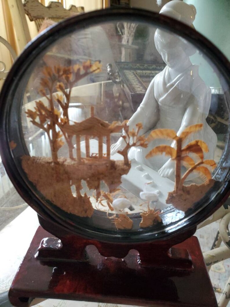 Vintage Chinese Round Cork Diorama Chinese Cork Carving - Etsy