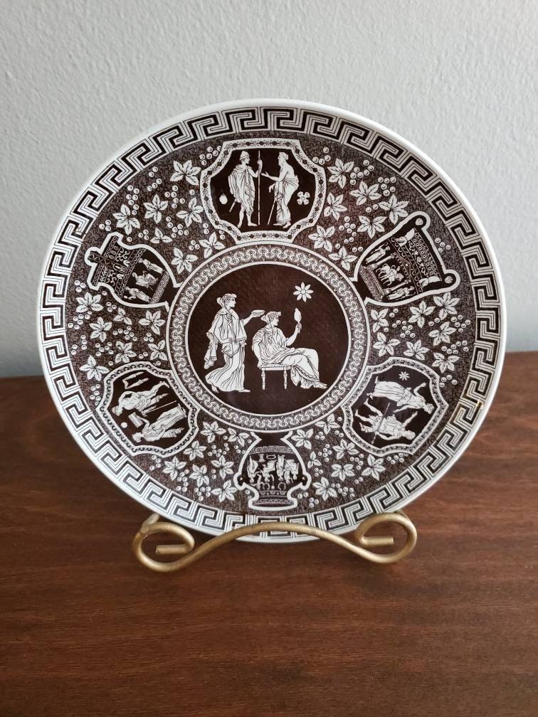 Spode Salad Plate Brown Greek Key & People salad Plate - Etsy