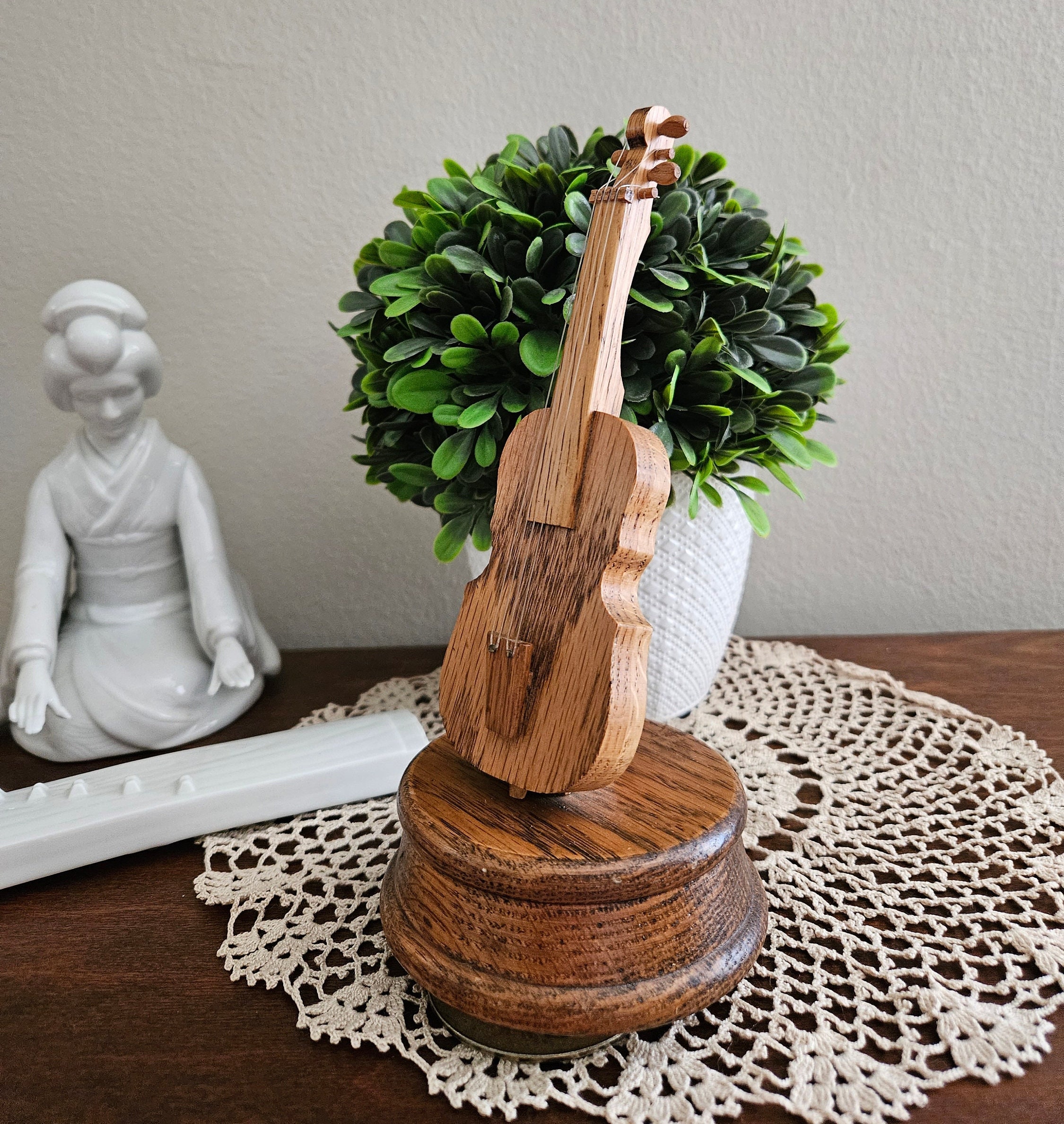 Vintage Oak Wood Cello Music Box Plays you Light up My Life Wooden ...