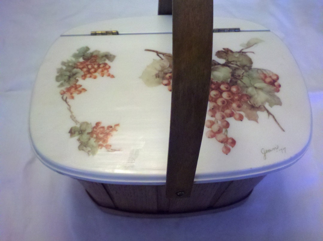 Vintage Grape Decoupage Purse Basket Purse Sewing Basket Handbag Retro ...