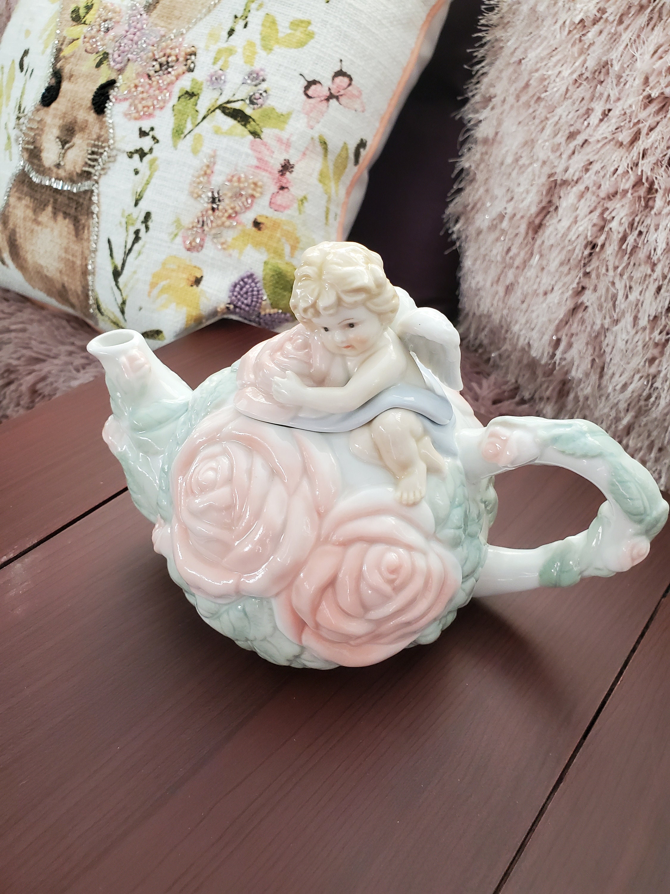 Vintage Avon Angel Teapot Cherub Avon Teapot Rose and Angel Teapot Avon ...