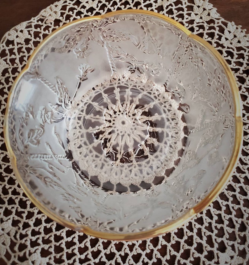 Vintage Gold Trimmed Scallop Glass Bowl Decorative Frosted - Etsy